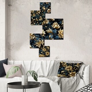 Designart "Dark Blue And Golden Techno Damask Realm" Damask Wall Art ...