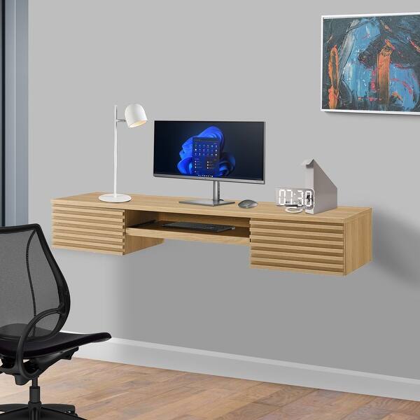 Vidalia Mid-century Modern Oak Wooden Wall Mounted Office Desk - Bed ...