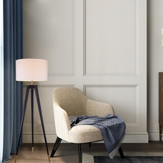 Tripod Leg Floor Lamp With Brass Hardware and White Drum Shade - Bed ...