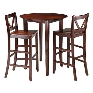3-Pc High Table with V-back Bar Stools, Walnut - Bed Bath & Beyond ...