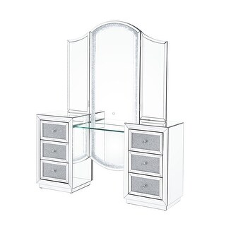 Noe 32 Inch Modern Vanity Dressing Table, Tri Mirror, 3 Drawer, Silver ...