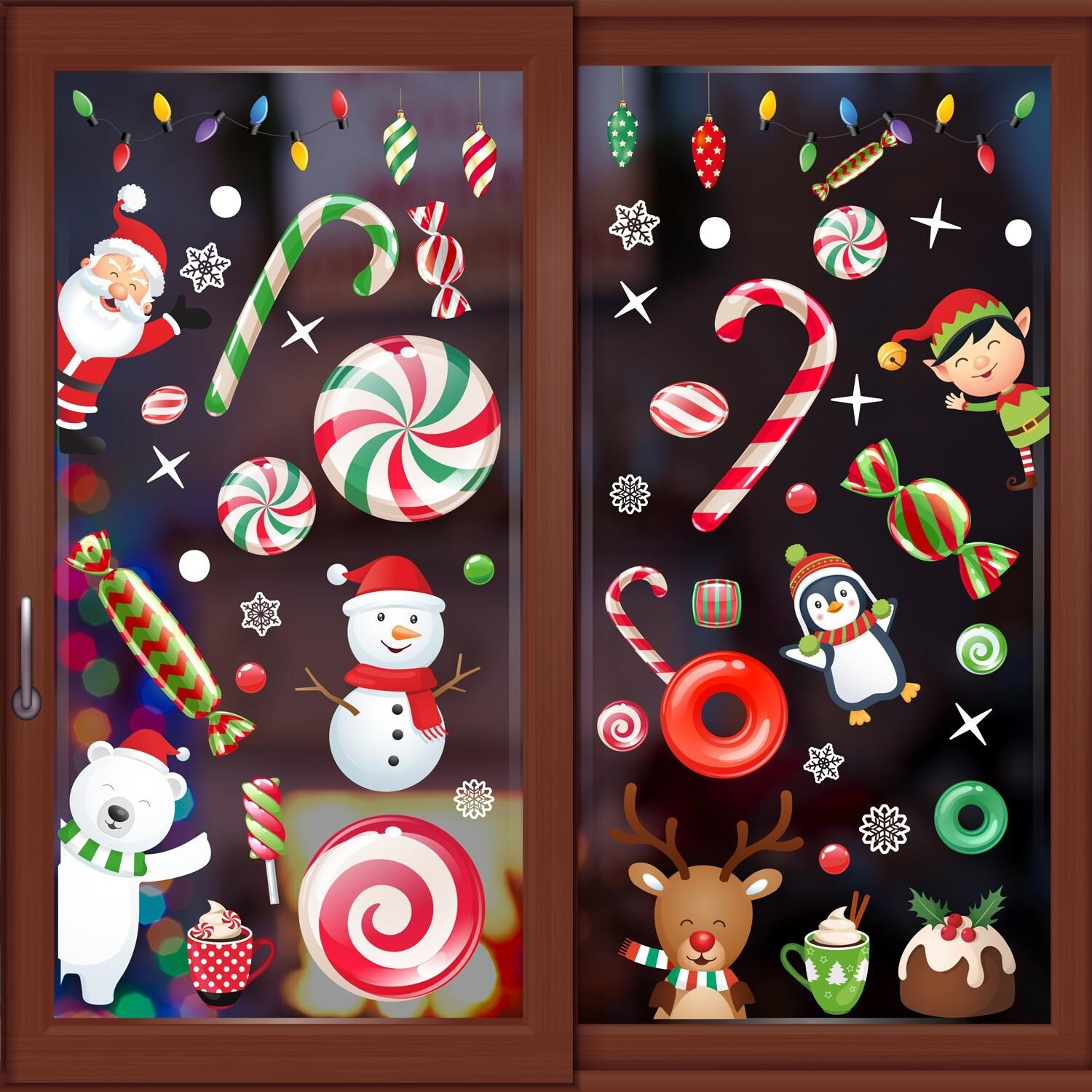 WALPLUS Santa And Rudolph In Candyland Christmas Window Clings Window ...