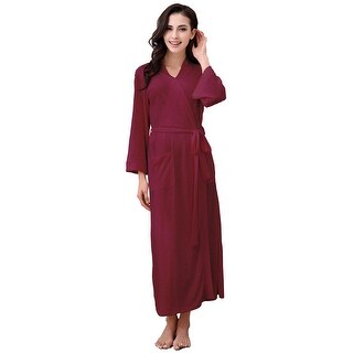 Women's Hooded Long Bathrobe Terry Cotton - Full Ankle Length Spa Robe ...