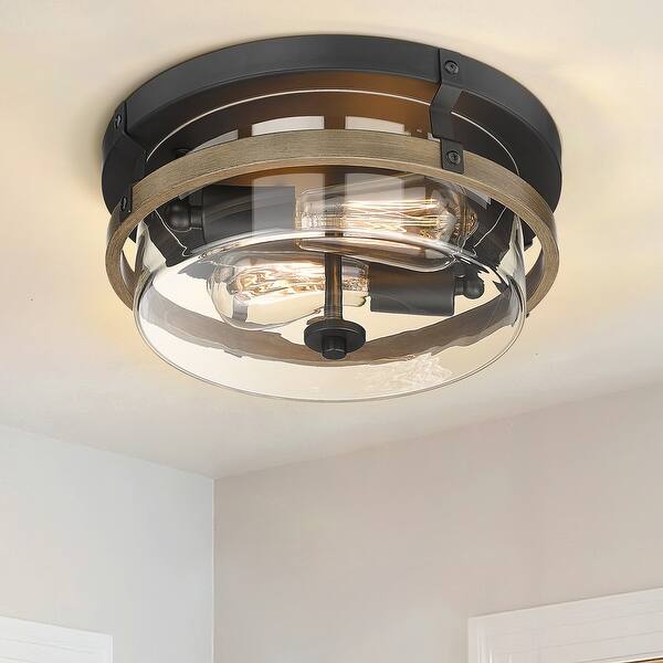 Farmhouse Flush Mount Ceiling Lamp, Wood Finish - On Sale - Bed Bath ...