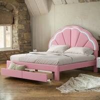 Queen Size Upholstered Platform Bed with Seashell Shaped Headboard ...