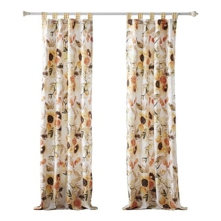 Set of 2 Panel Curtains with Watercolor Sunflowers, Ruffled, Gold - 0. ...