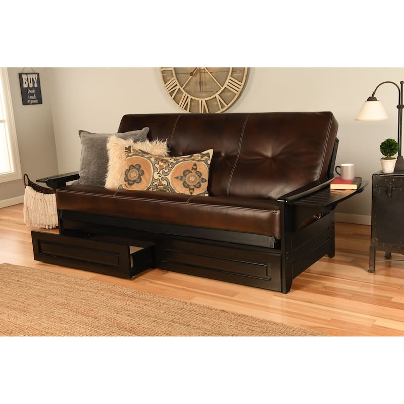 Somette Phoenix Black Futon Set with Storage Drawers and Innerspring ...