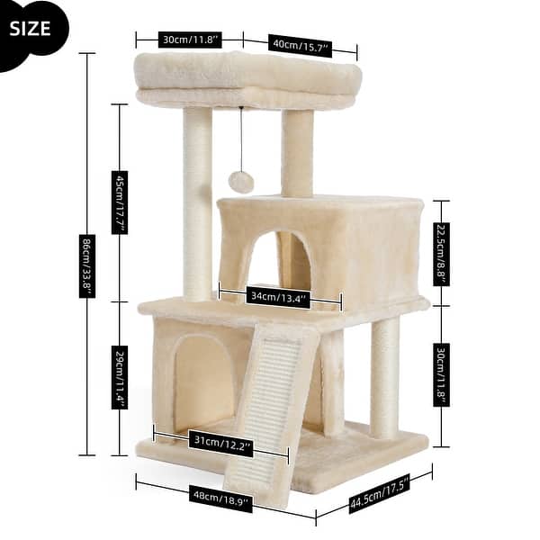 Luxury 3-Tier Cat Climbing Frame Fully Wrapped Sisal Pillar Cat Tree ...