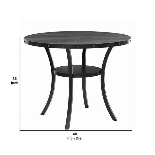 Wooden Round Counter Table with Open Shelf and Nailhead Studs, Black ...