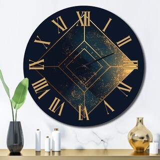 Designart "Rhombus In Deep Blue And Gold Abstract V" Modern Geometric ...