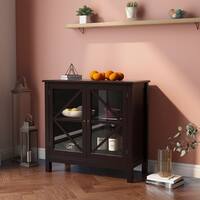 Side Table Kitchen Cabinet 2 Glass Door 3 Tiers Living Room Display ...