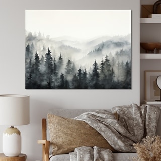 Designart "Grey Misty Morning Forest Horizon" Forest Wall Art - Bed ...