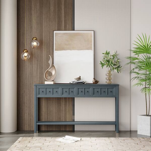 Modern Long Console Table with Drawers and Bottom Shelf - Bed Bath ...