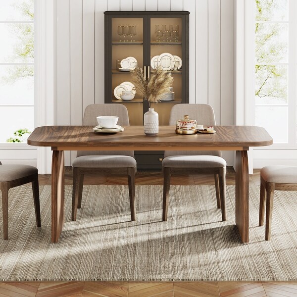 63 Inches Retro Wood Dining Table for 4 6 People Brown