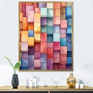 Designart "Cubism Art Colorful Field" Cubism Framed Canvas Art Print ...