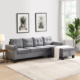 L-shaped 4 Seater Couch Set Fabric Sectional Sofa Set for Living Room ...