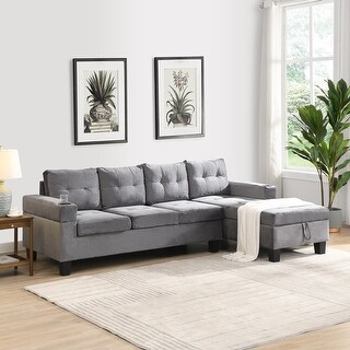 Modern L Shape Sofa, Sectional Sofa Set for Living Room, with 2 Cup ...