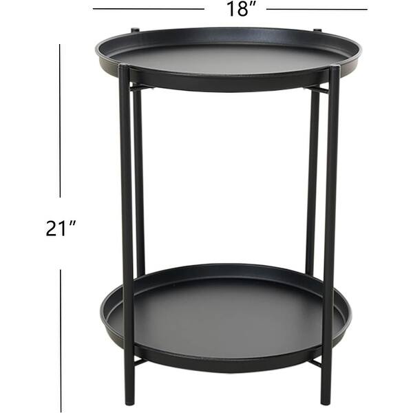 Steel Patio Side Table 2-Tier, Weather Resistant Outdoor Round End ...