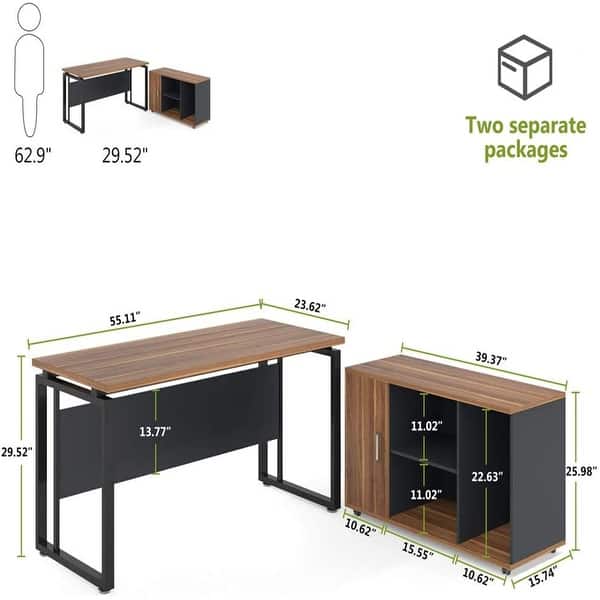 55 Inch L-Shaped Computer Desk with File Cabinet Storage - Black/Walnut ...