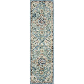 2' x 6' Light Blue and Ivory Distressed Runner Rug - 3'6" - Bed Bath ...