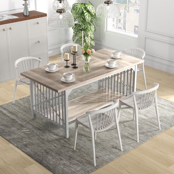 Moasis 70-inch Dining Table with Shelf Rectangular Wood and Metal ...
