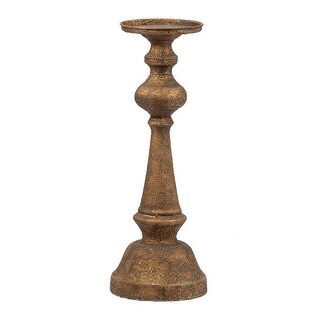 Mia 18 Inch Pillar Candle Holder, Antique Brass Metal, Turned Pedestal ...