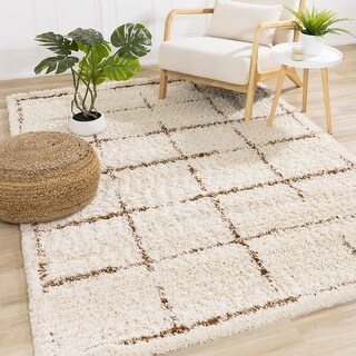 Cream Rust Distressed Grid Ribbed Shag Area Rug - Bed Bath & Beyond ...