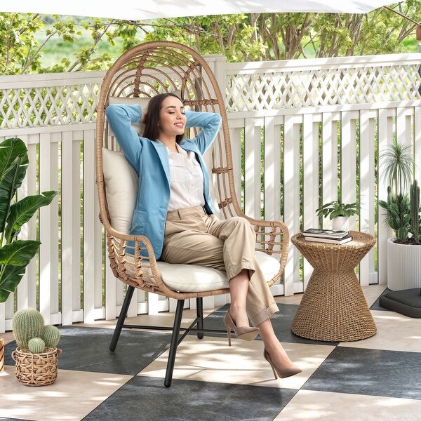 Moasis Outdoor Wicker Basket Chair All Weather Small Egg Chair Beige Yellow