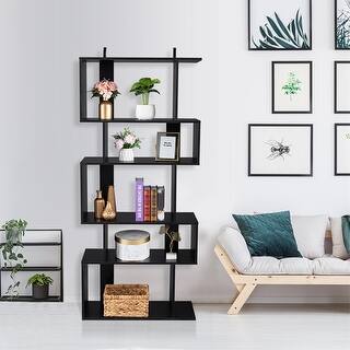 Black Ladder Bookcase Storage Bookshelf 5-Layer Shelves Organizer - Bed ...
