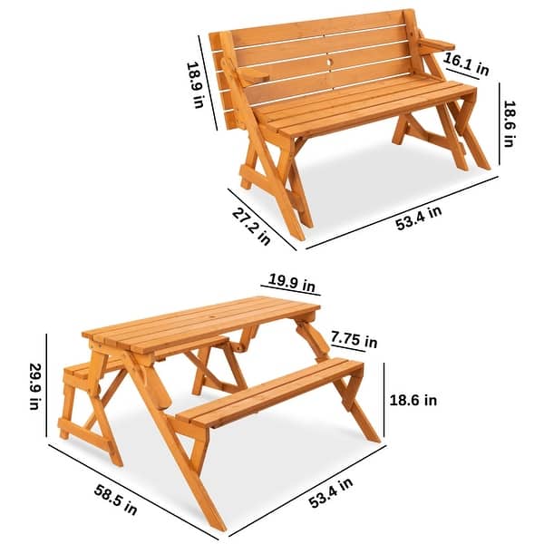 2-in-1 Outdoor Interchangeable Wooden Picnic Table/Garden Bench - Bed ...