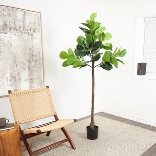 Green Faux Foliage Fiddle Leaf Artificial Tree with Realistic Leaves ...
