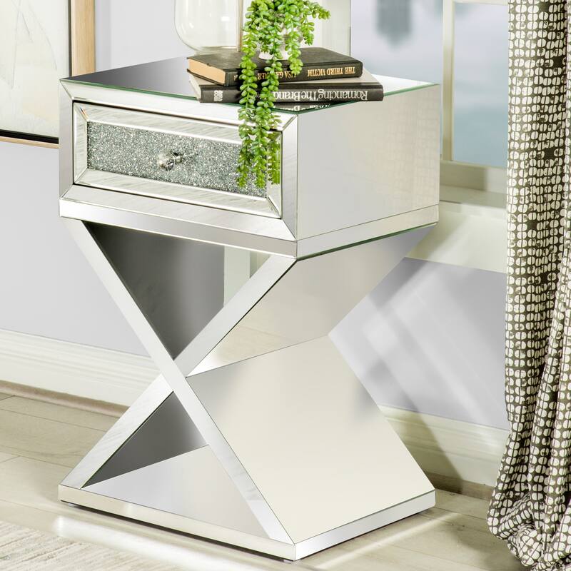 Glamorous Contemporary Mirrored Drawer Accent Side Table - Overstock ...
