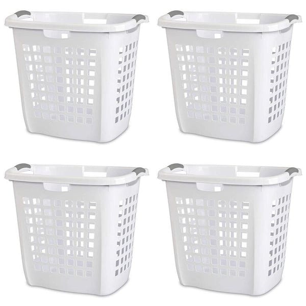 White Heavy Duty Plastic Laundry Baskets Set of 4 with Reinforced Rims ...