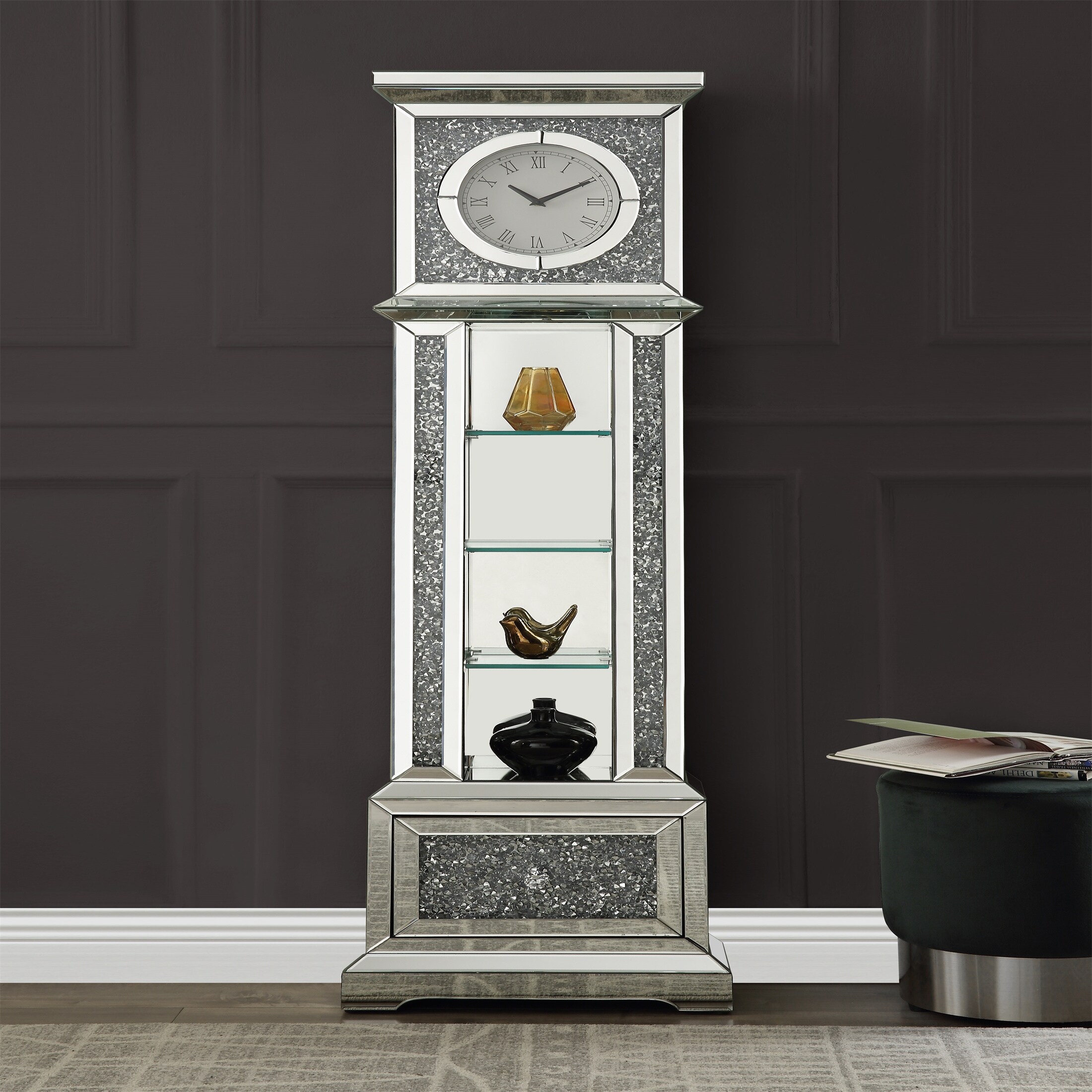 3 Tier Storage Cabinet Grandfather Clock with LED in Mirror - Bed Bath ...