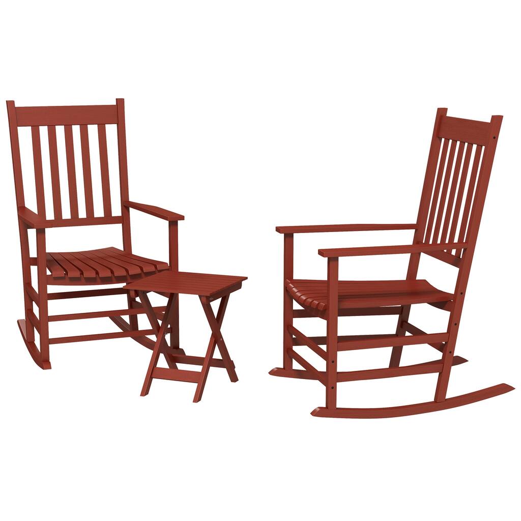Outsunny Outdoor Rocking Chair Set of 2 with Side Table, Patio Wooden ...