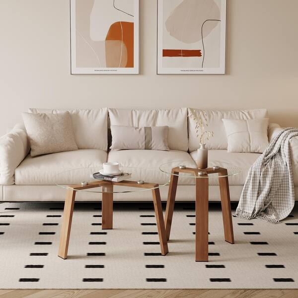 Modern Minimalist Round Glass Coffee Table Set (Set of 2) - Bed Bath ...