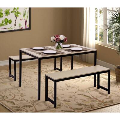 3 Piece Dining set with Two benches, Modern Dining Room Furniture ...