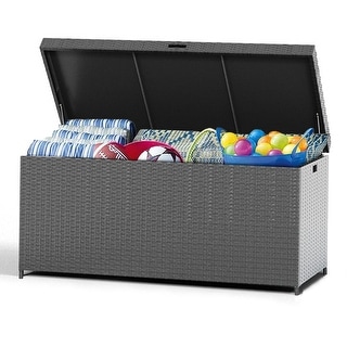 140 Gallon Outdoor Storage Box w/ Waterproof Inner, Large Wicker Patio ...