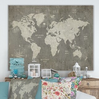 Designart "Slate World Map" Cottage Canvas Wall Art - Bed Bath & Beyond ...