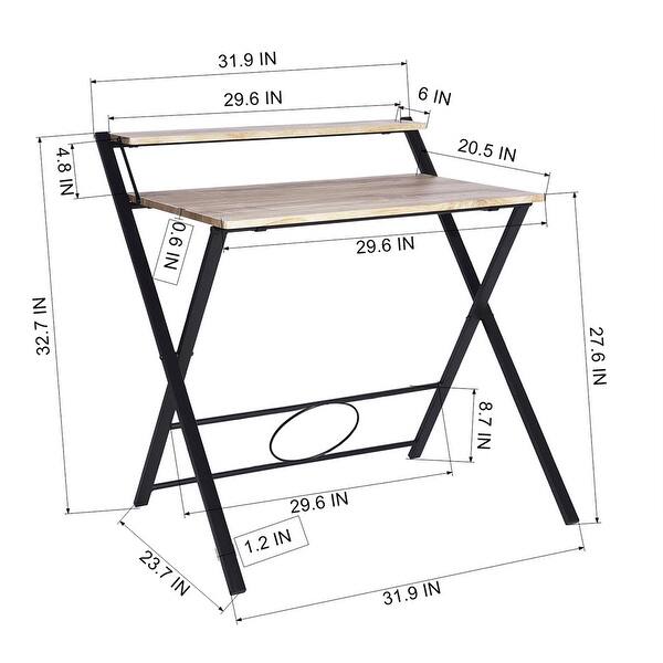 Folding Writing Table Home Office Computer Desk with 2-Tier Shelf - Bed ...