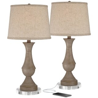 Rustic Table Lamps Set of 2 Round Riser 26" High USB Port LED Touch ...