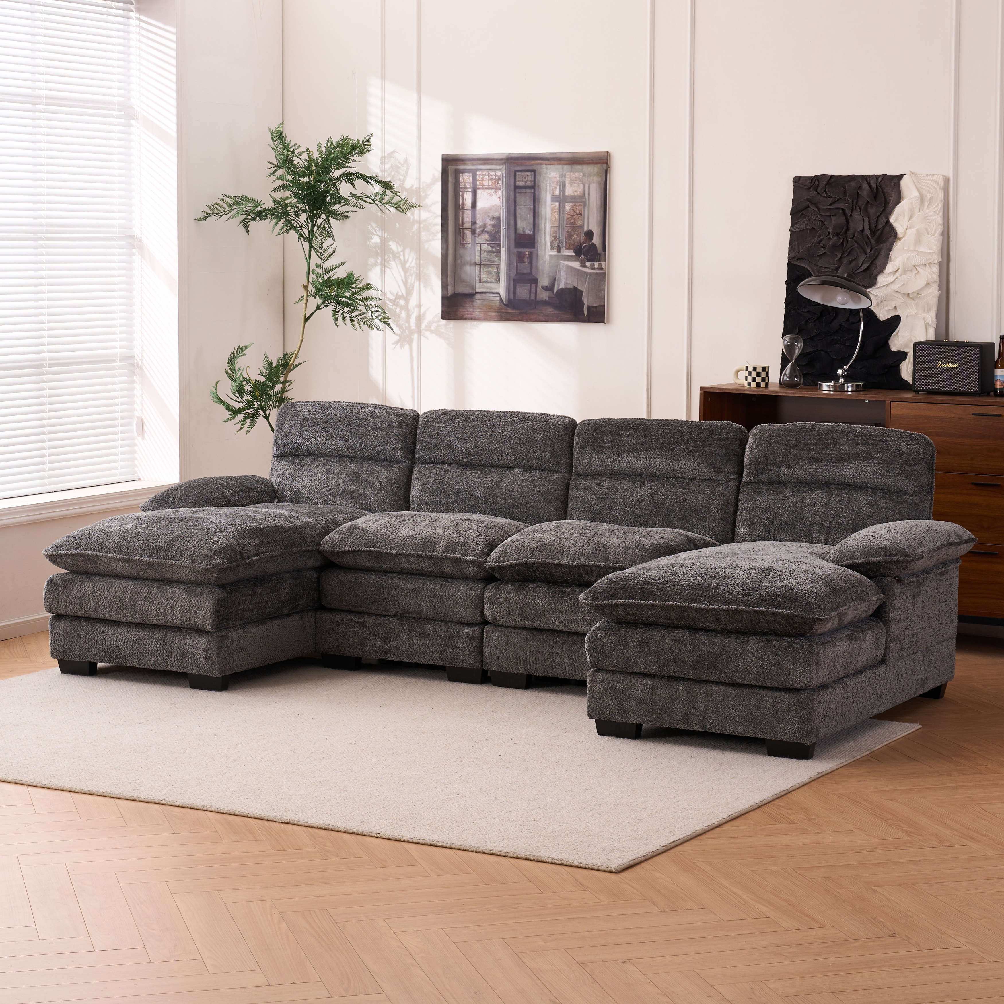 Oversized Modular Sectional Sofa 111.8 U Shaped Couch with Movable Ottoman Large 6 Seater Corner Sofa for Living Room
