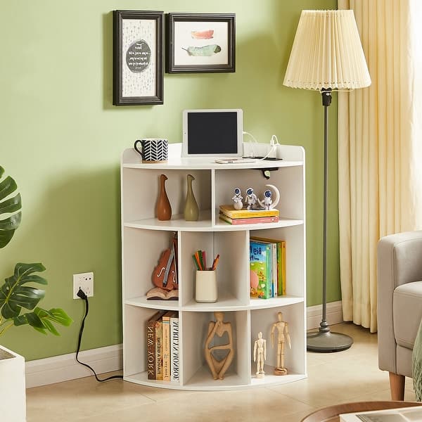 VECELO 4-Tier Wooden triangular Bookcase with Charging Station, Shelf ...