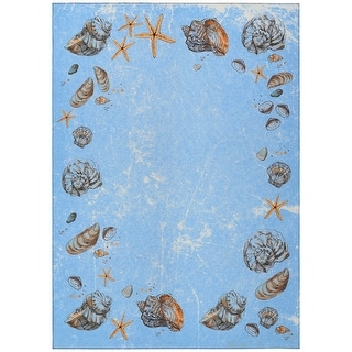 Indoor/ Outdoor Surfside Border Shells Washable Rug New - Bed Bath ...