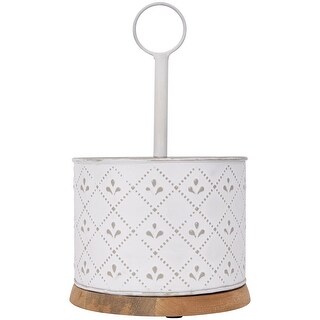 7" White Round Embossed Caddy with Wooden Base - Bed Bath & Beyond ...