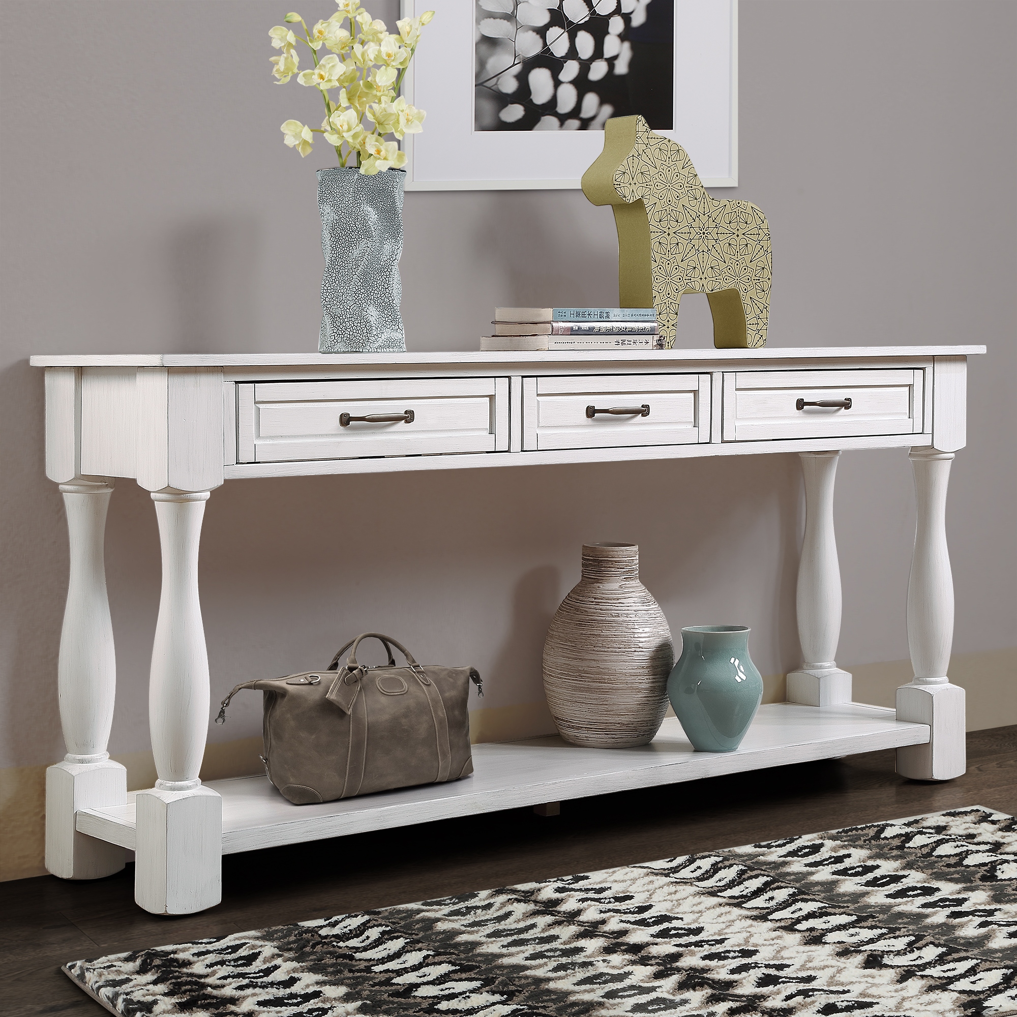 White and pine console table store