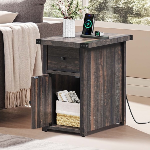 Moasis Narrow Side Table with Hidden USB Ports and Power Outlets ...