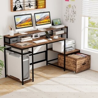 67 Inch Computer Desk with Monitor Stand & File Drawer - Bed Bath ...