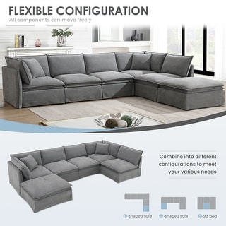 U/L Shaped Modular Sectional Sofa Chenille 6 Seat Cloud Couch Set w ...