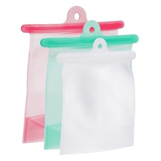 Reusable Silicone Food Storage Bags Gallon Freezer Bags 3Pcs-Pink+Green ...